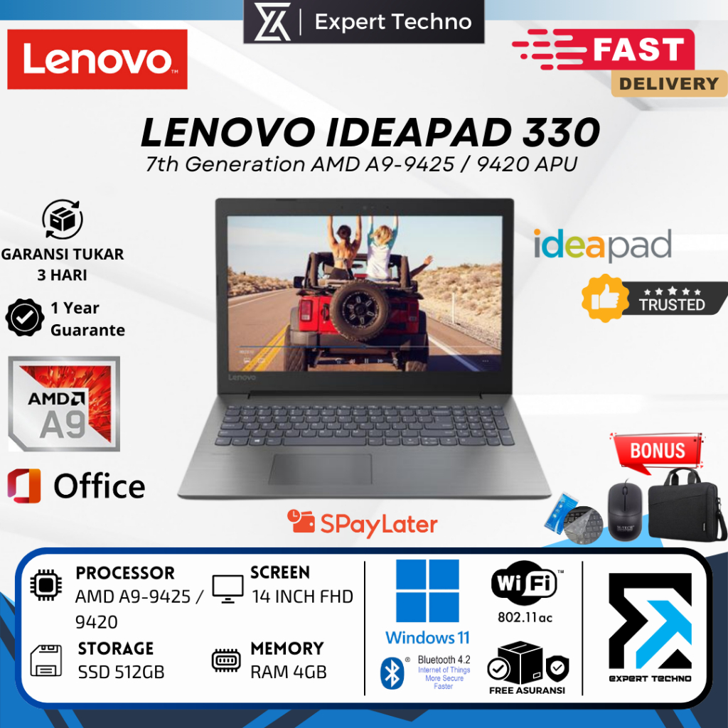 Jual LENOVO IDEAPAD 330 AMD A9-9425 / RAM 8GB / SSD 512GB / 14 INCH / LAPTOP LENOVO IP330 ...