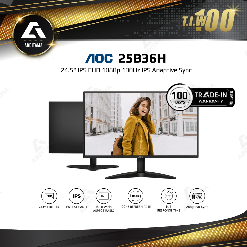 Jual Monitor LED AOC 25B36H 24.5" | 27B36H 27" IPS FHD 1080p 100Hz VGA ...