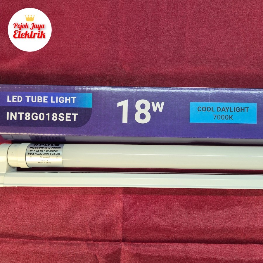 Jual INT8G018SET Lampu Neon LED T8 SET TUBE LIGHT 18W Watt 120cm + Kap Balok 1 Way Inlite ...