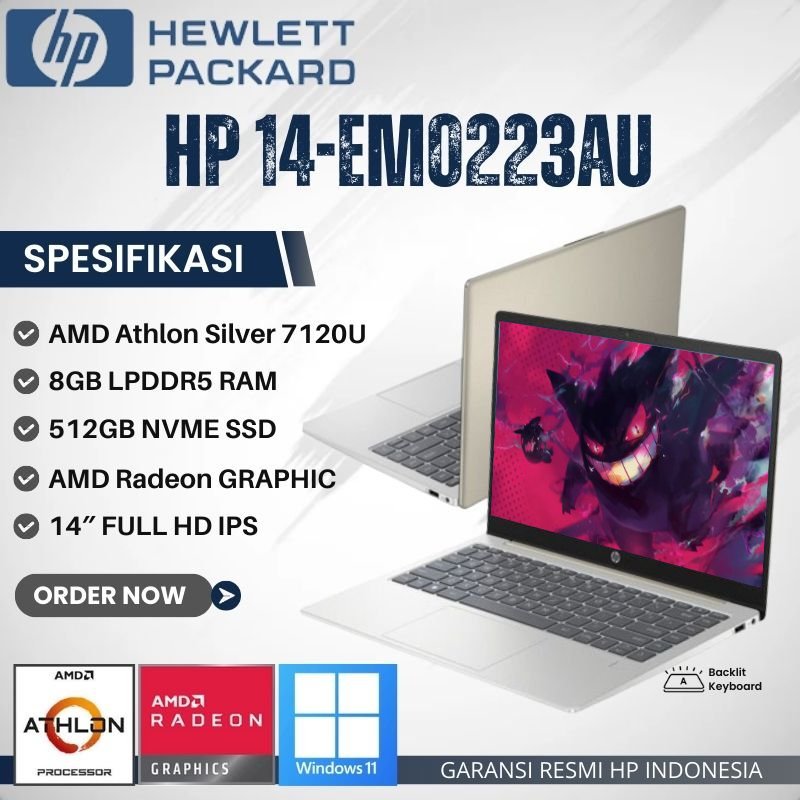 Jual HP 14 EM0223AU Amd Athlon Silver 7120U RAM 8GB SSD 512GB 14'' Fhd ...