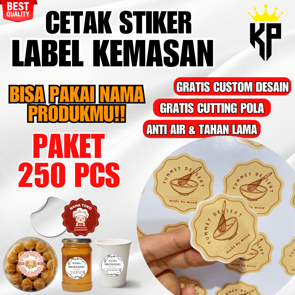 Jual (PAKET 250PCS) CETAK STIKER LABEL KEMASAN PRODUK GRATIS CUSTOM ...