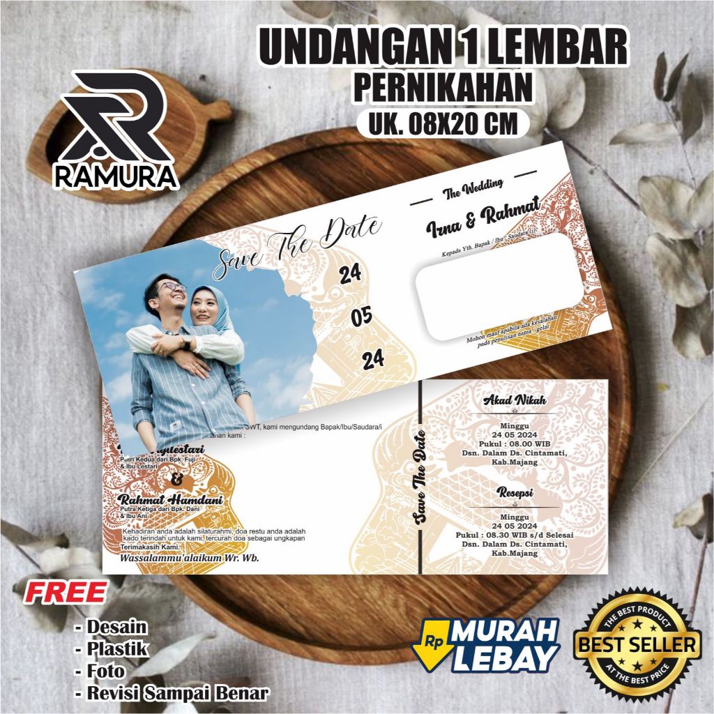 Jual Undangan Pernikahan 1 Lembar Tiket Timbal Balik C (Free Desain ...