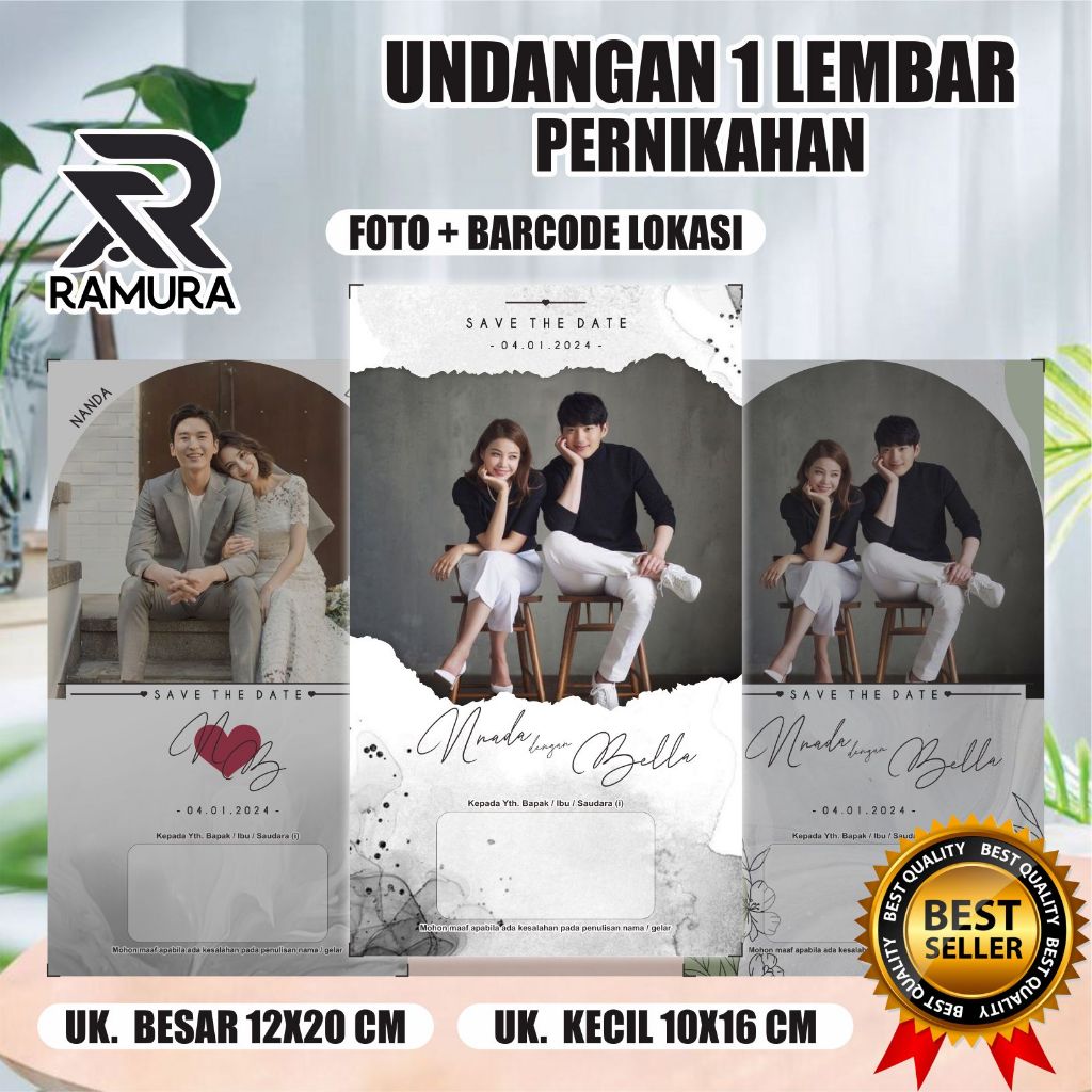 Jual Undangan Pernikahan 1 Lembar Timbal Balik J (Free Foto, Free ...