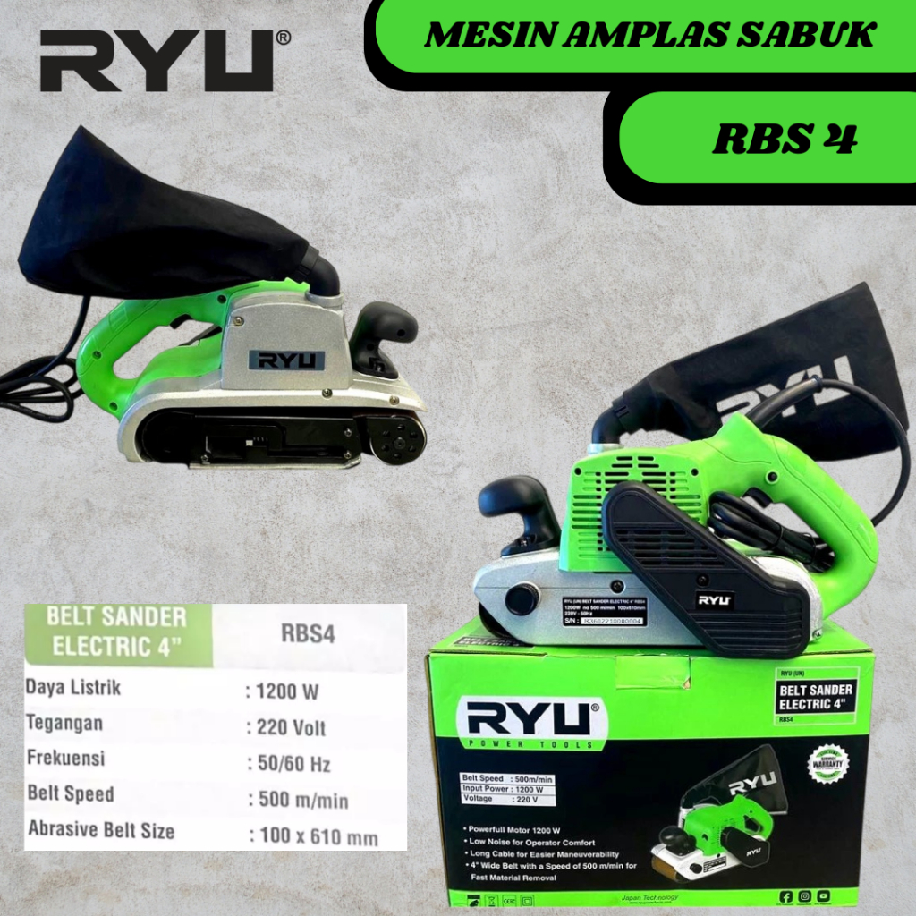 Jual Mesin Amplas Listrik 4 Inch Ryu / Belt Sander Electric 4 Inch ...