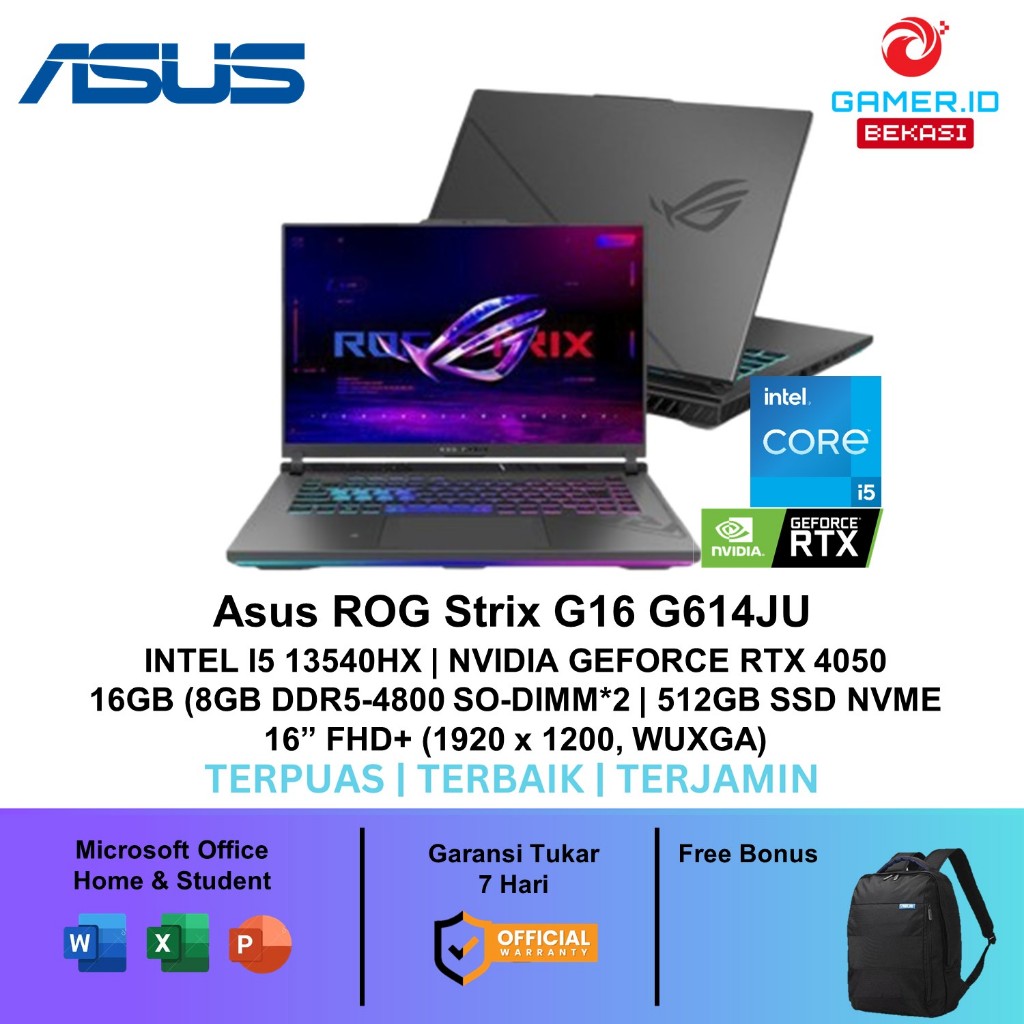Jual ASUS ROG STRIX G16 G614JU I5 13450HX RTX4050 6GB/ 16GB 512GB W11 ...