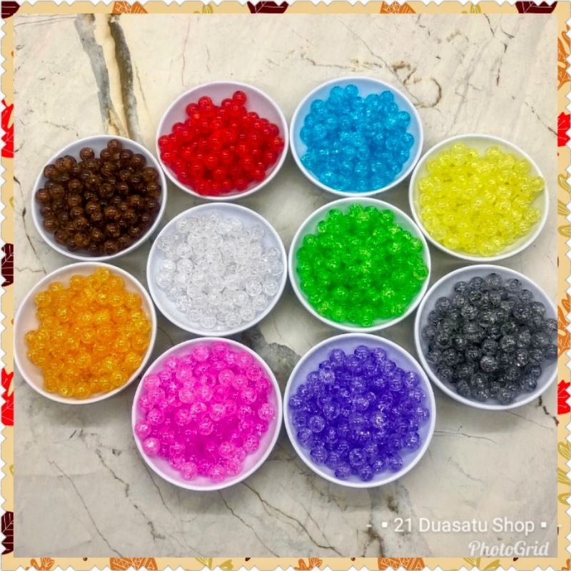 Jual (Pon) Manik akrilik bulat pecah ice crack 6 mili 8 mili 10 mili ...
