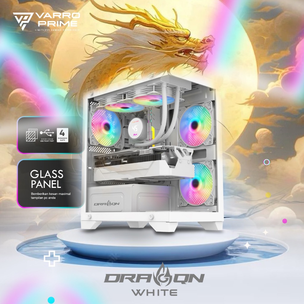 Jual Casing PC Gaming Varro Prime DRAGON White M-atx Include 3Fan RGB ...