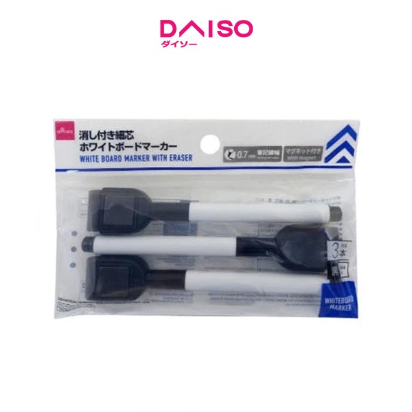 Jual Daiso White Board Marker -With Eraser - Thin Tip - Black - 3 pcs ...