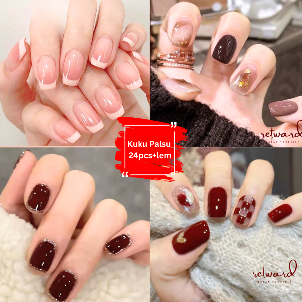 Jual Kuku Palsu 24pcs/(FREE LEM)Set DIY Instant Nail Art Fake Nails ...