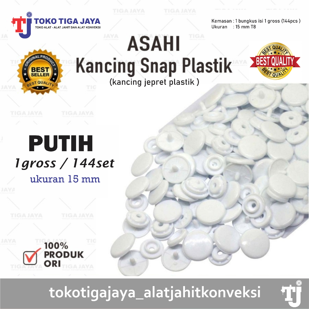 Jual TOKO TIGA JAYA Kancing Jepret Snap Plastik Asahi 1515 warna Putih ...