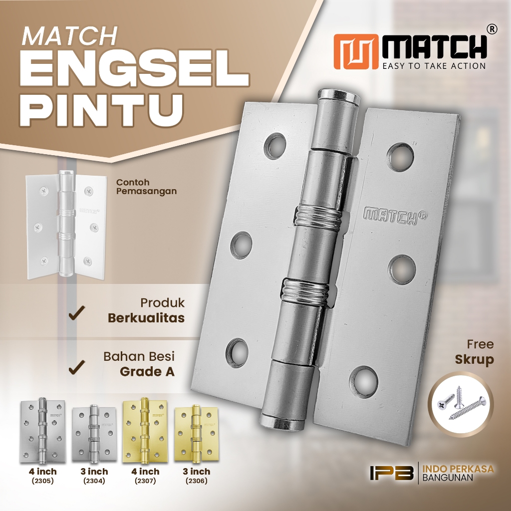 Jual MATCH Engsel Pintu Rumah Besi GRATIS SKRUP Per Pasang Tebal 1.2 mm ...
