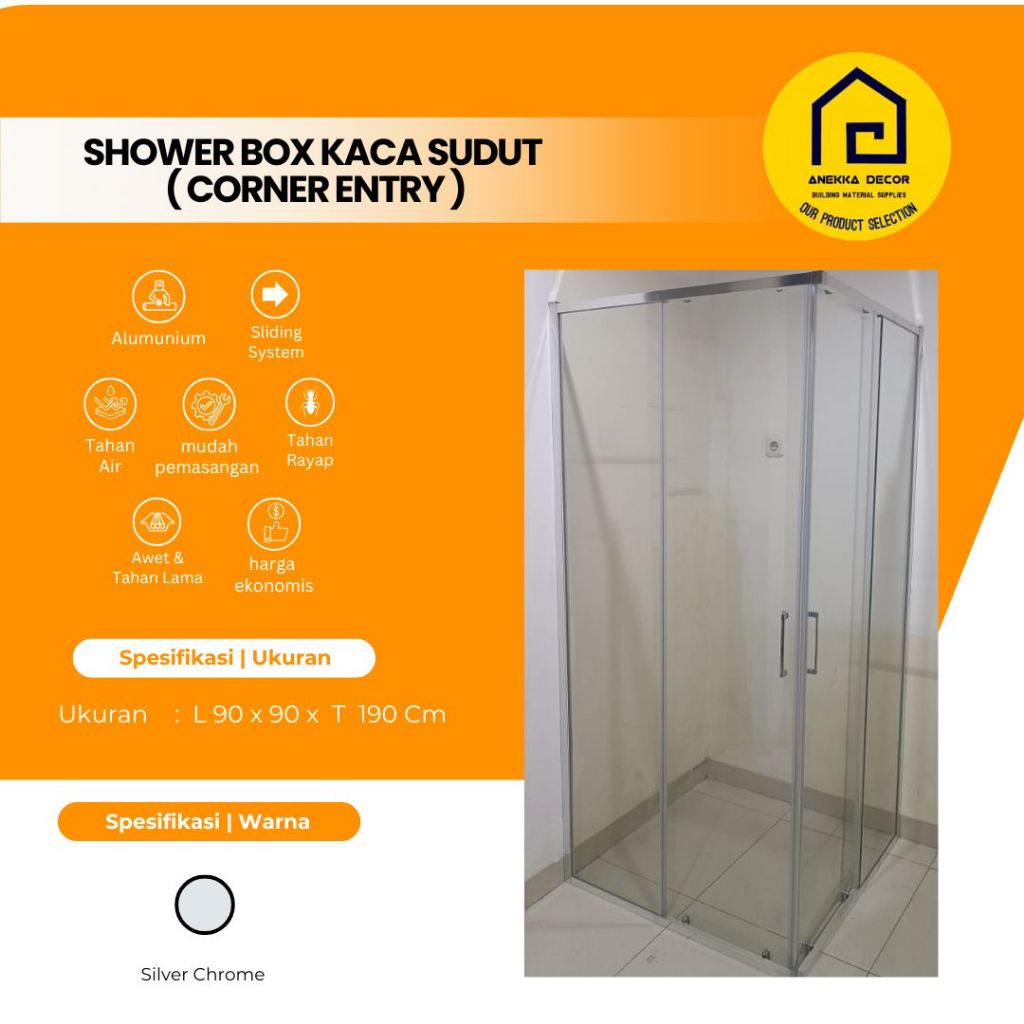 Jual Shower Box/Kaca Shower Sliding Sudut/Kaca Kamar Mandi | Shopee ...
