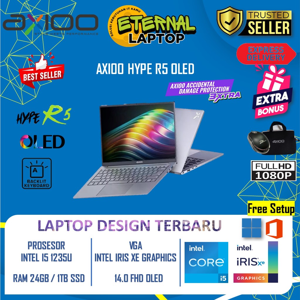 Jual Ready Axioo Hype R 5 Intel i5-1235U 24GB LPDDR5 SSD 1TB SSD 14 ...