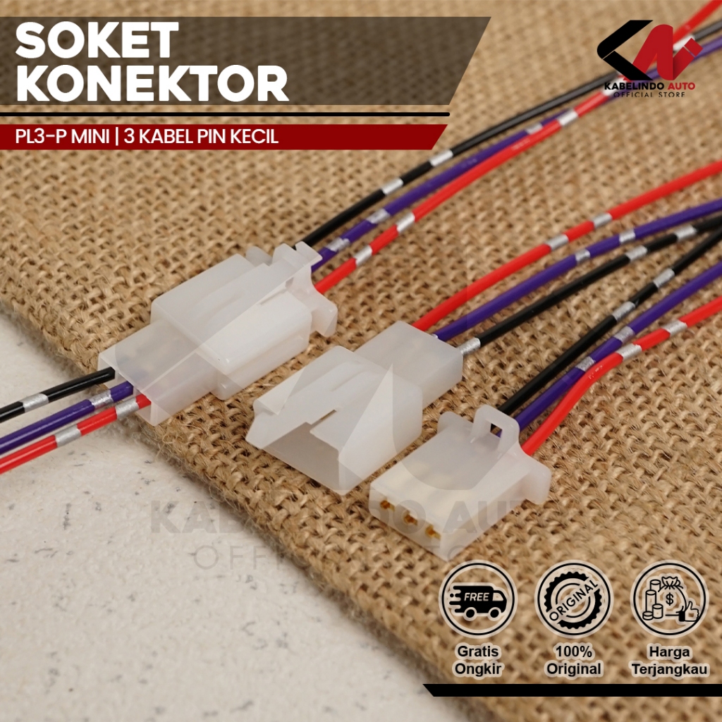 Jual Soket Sambung 3 Pin Kecil / Mini Socket Kabel Konektor Mobil Motor ...