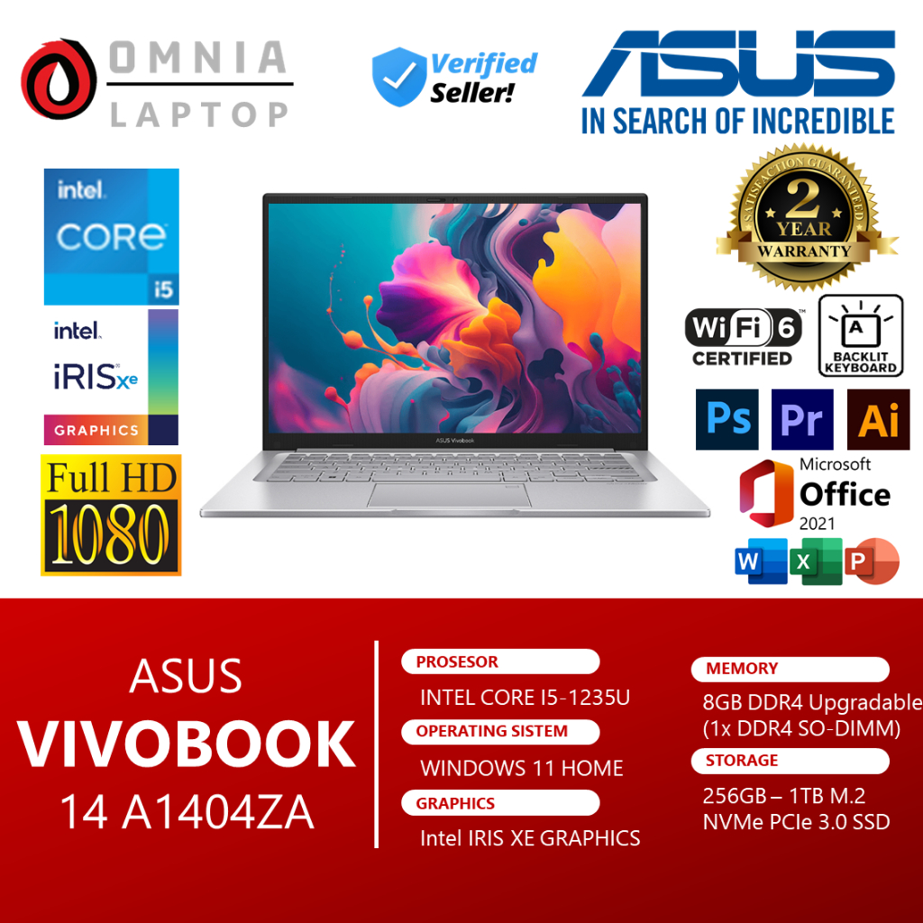 Jual Laptop Asus Vivobook 14 A1404ZA Intel i5 1235U 16GB 512GB SSD 14 ...