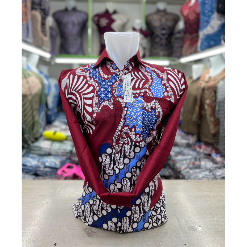 Jual BATIK MERAH MARUN PANJANG DAN HEM PENDEK READY SAMPAI UKURAN JUMBO ...