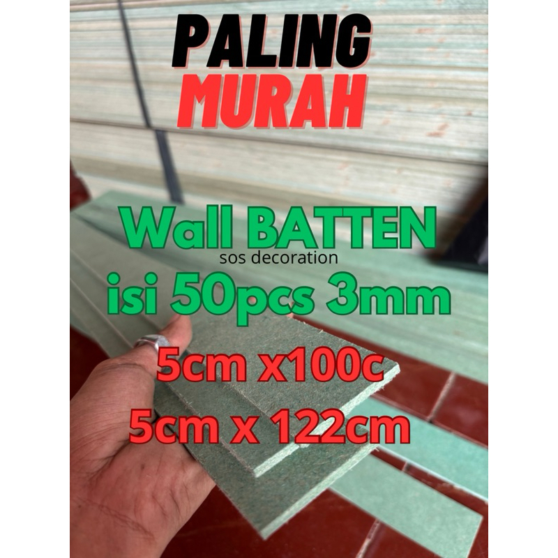 Jual PAKET 50pcs wall batten HMR Lebar 5cm tebal 3mm panjang 100cm ...
