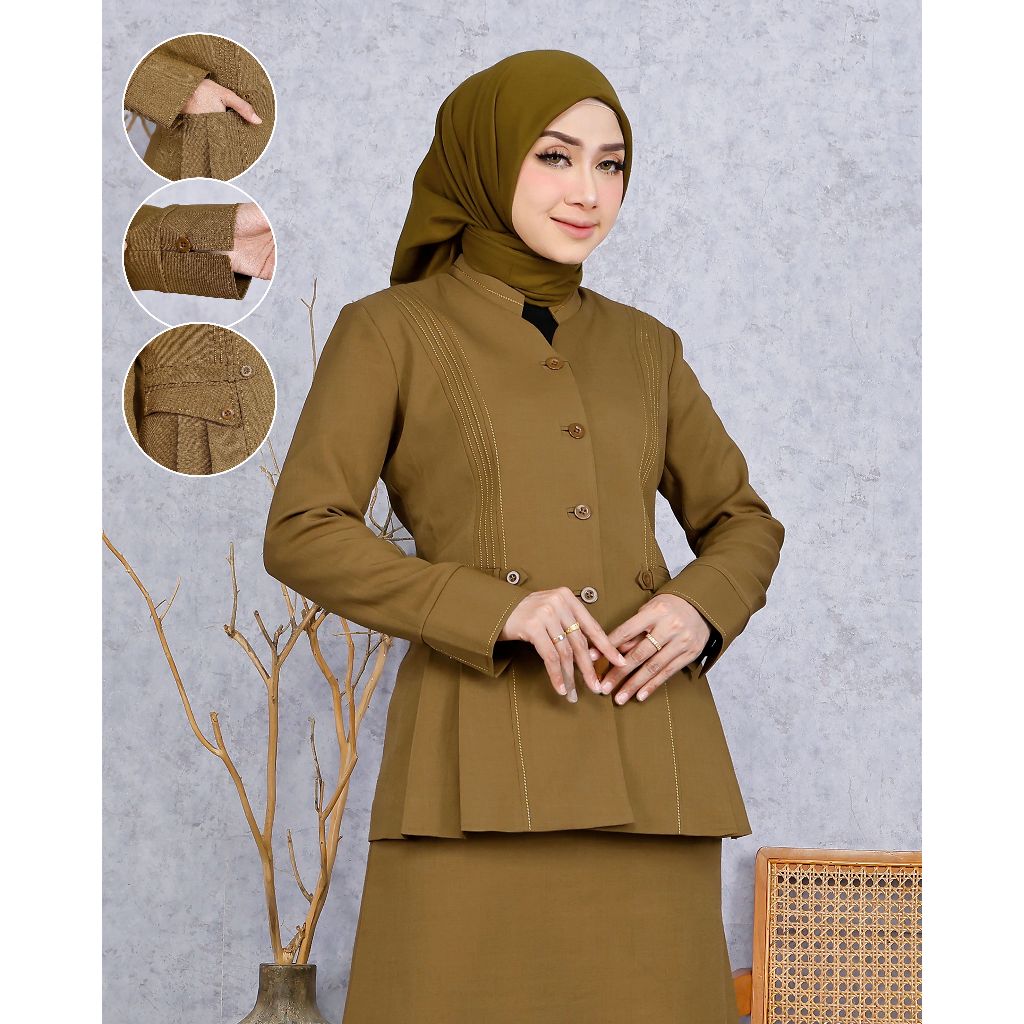 Jual Seragam Kerja Baju Dinas Blazer Pemda Khaki Tua Skoder Kantong Wanita Setelan Rok Span/Rok ...