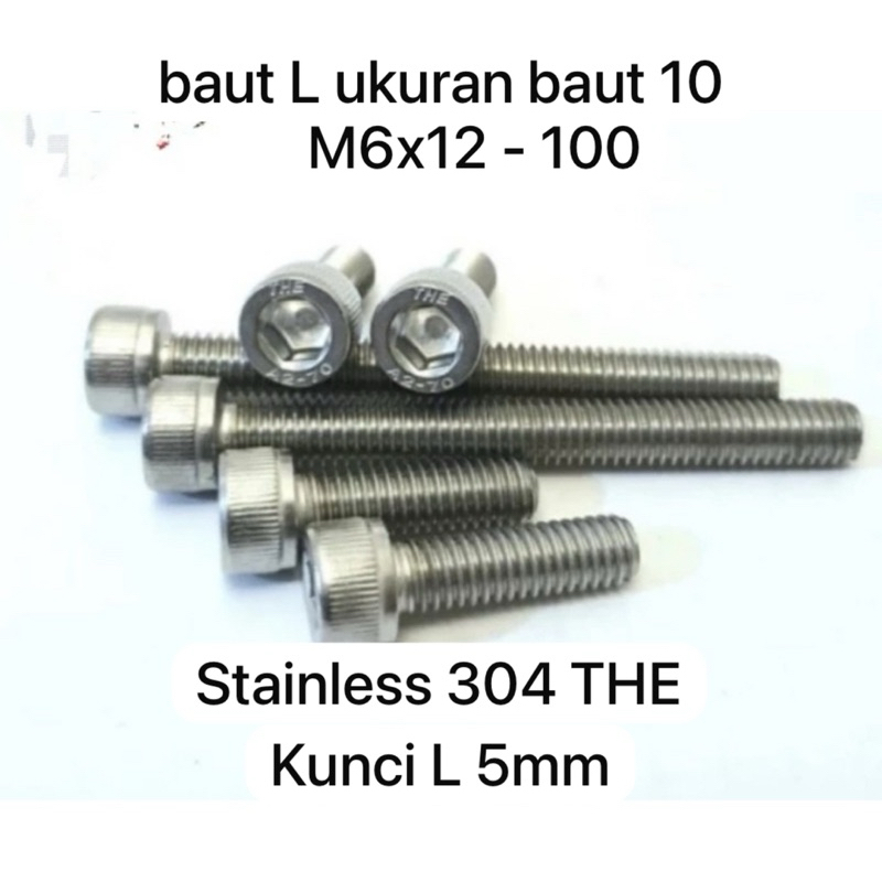 Jual baut L stainless baut 10 M6x12 15 20 25 30 35 40 45 50 55 60 70 80 90 100 the 304 | Shopee ...