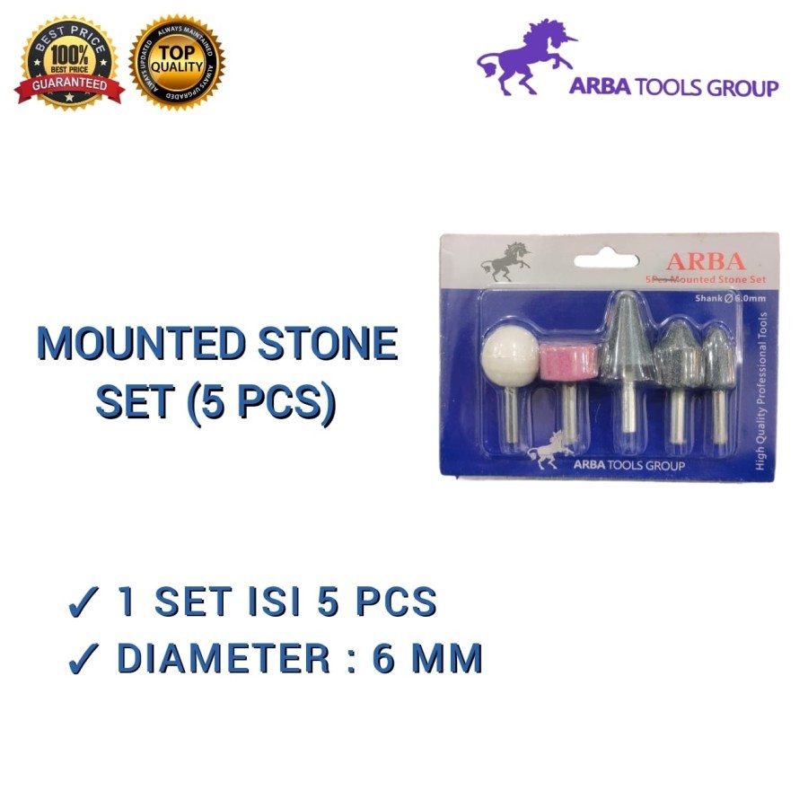 Jual ARBA Batu Osco Gerinda Jamur Set 5Pcs Mounted Stone Bor Tuner 6mm ...