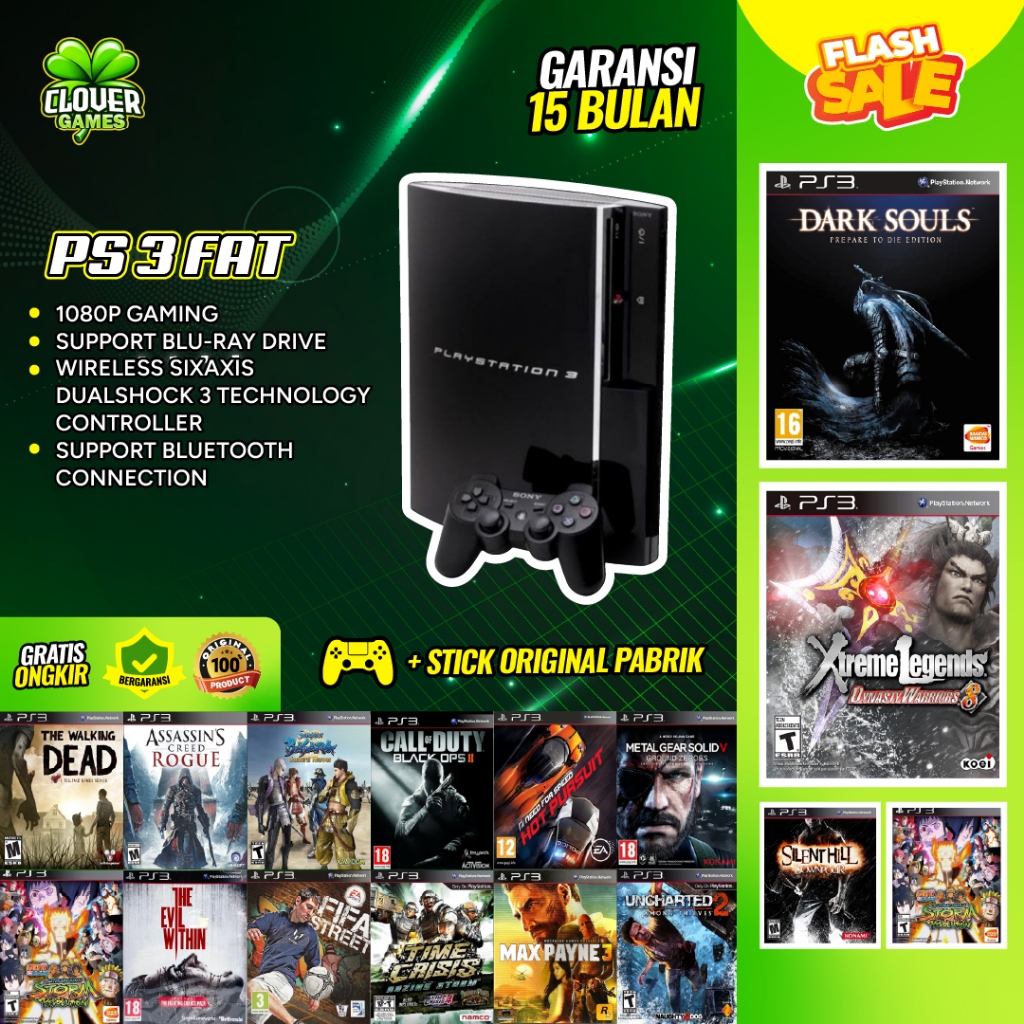 Jual PS3 PS 3 Fat CHH CHL Sony Second Kapasitas 160GB 250GB 320GB 500GB ...