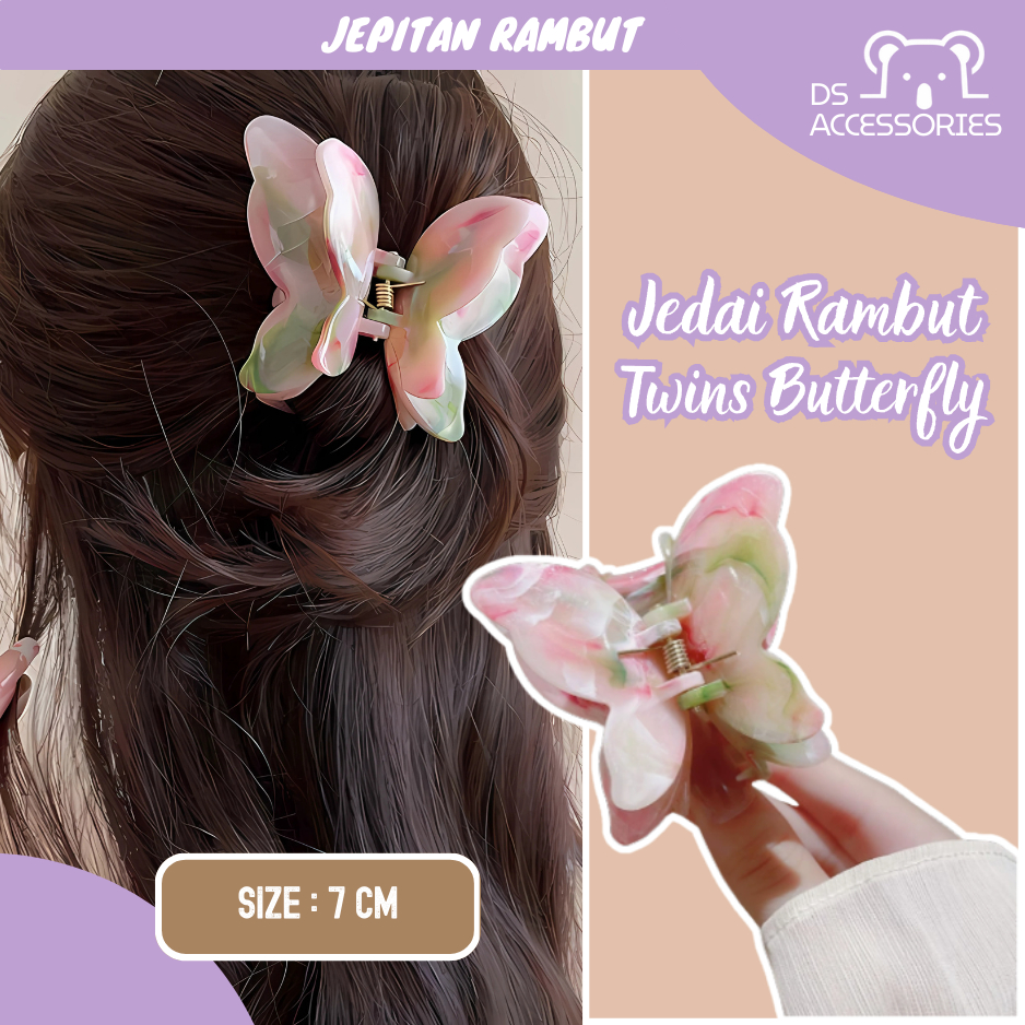 Jual Jedai Rambut Twins Butterfly Marble / Jepitan Rambut Kupu-Kupu 7cm ...