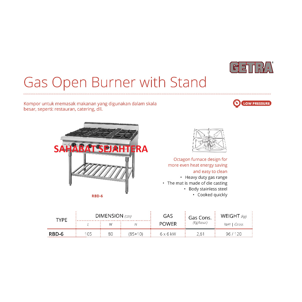 Jual GETRA Gas Open Burner with Stand RBD-6 Kompor 6 Tungku | Shopee ...