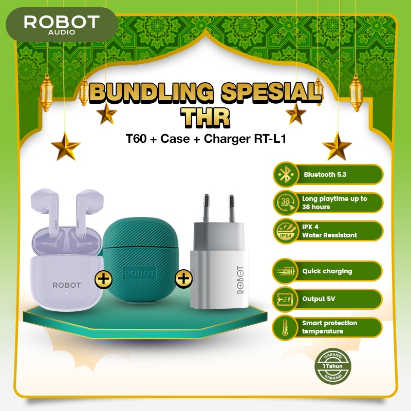 Jual BUNDLING SPECIAL RAMADAN ROBOT TWS T60 Earphone Airbuds + Robot ...