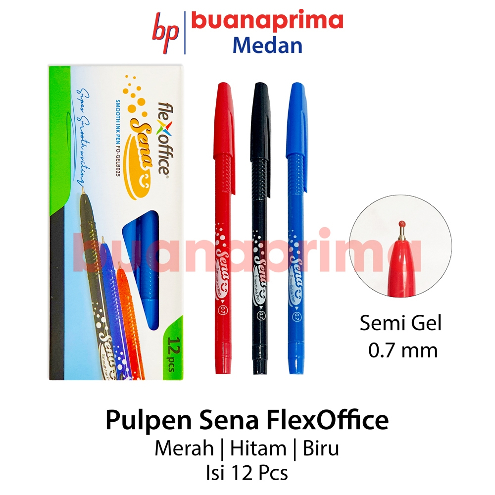 Jual Pulpen FLEXOFFICE SENA 0.7 mm isi 12 pcs Pulpen Semi Gel Hitam ...