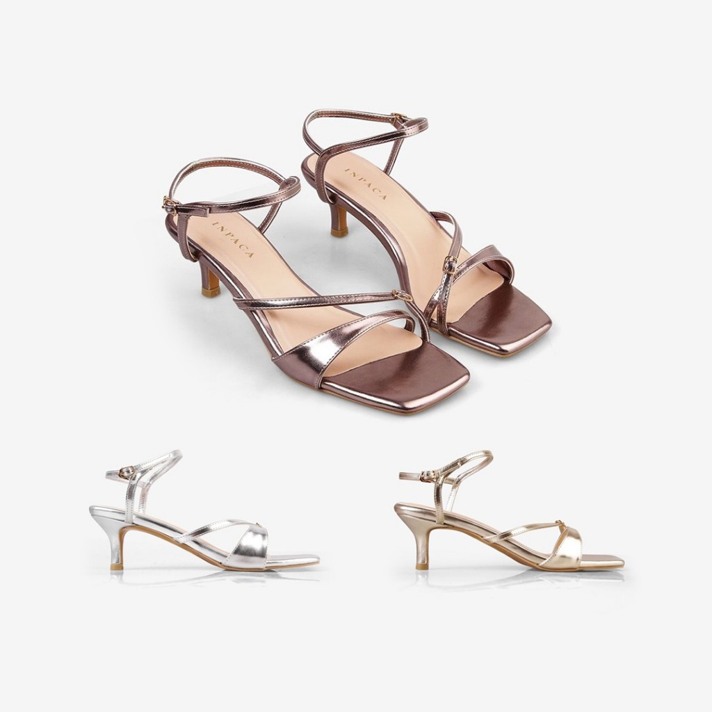 Jual INPACA Calula Strappy Heels Metallic Heels Pendek Pesta Anti Slip ...