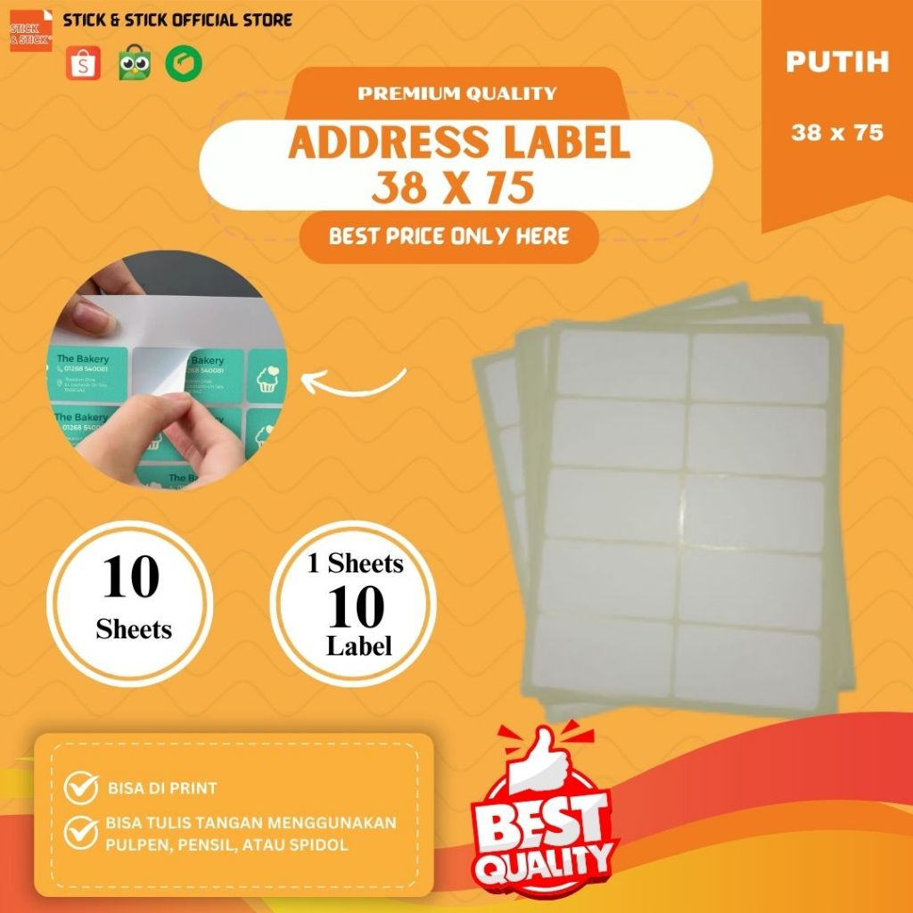 Jual Sticker Self Adhesive Address Label 38x75 mm Tom Putih Polos ...