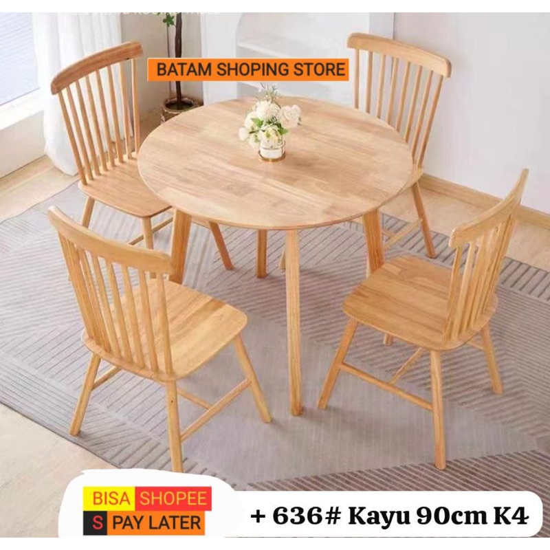 Jual MEJA MAKAN BULAT + 4 KURSI BAHAN KAYU 636# UKURAN 90CM | Shopee ...