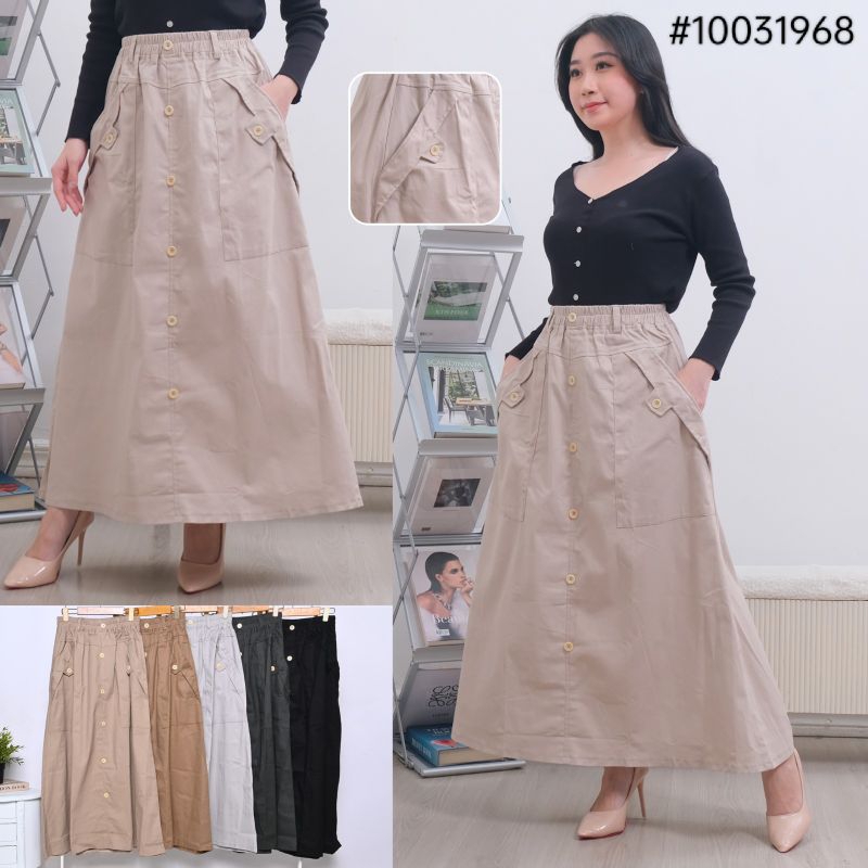 Jual Rok Panjang Maxi Variasi Kancing 6 / Rok High Waist 10031968 Sooya ...
