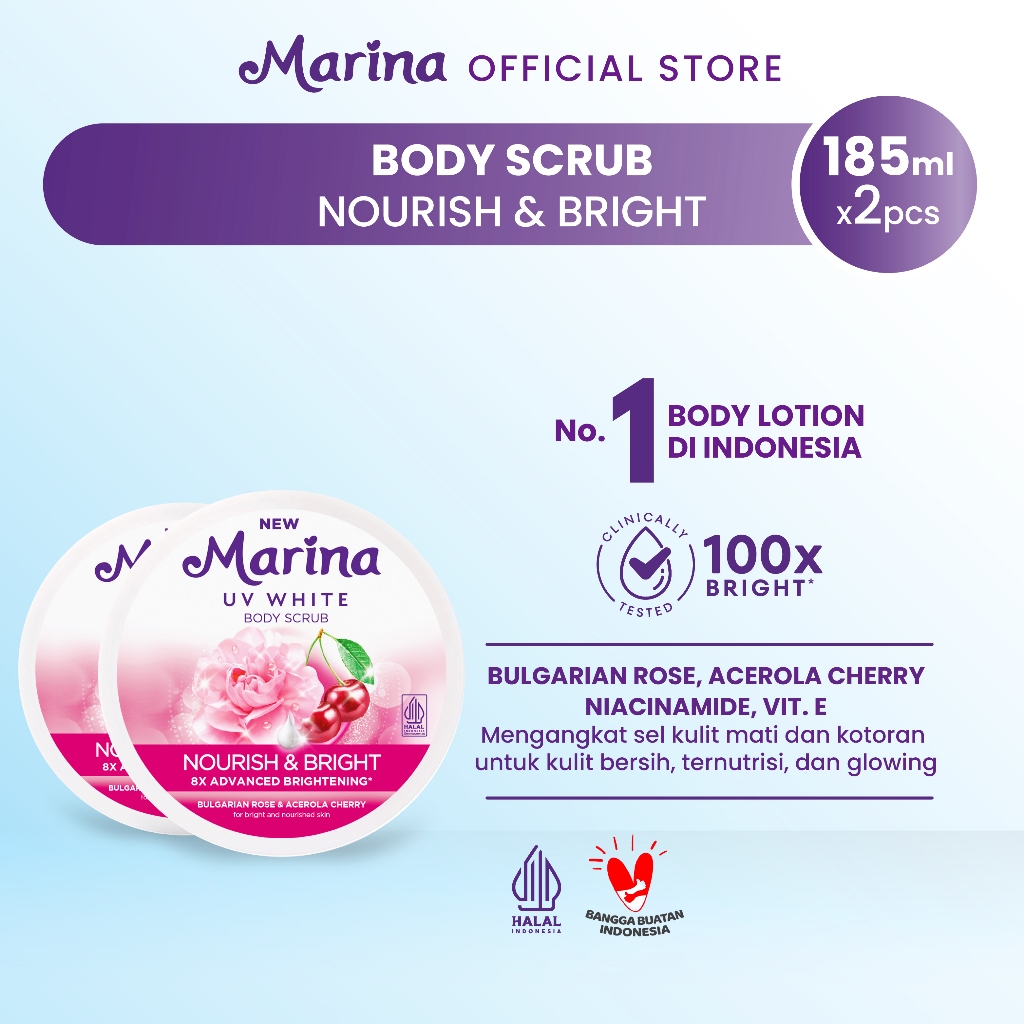 Jual Marina UV White Bright & Fresh Body Scrub 185ml [2 pcs] - Exp : 10 ...
