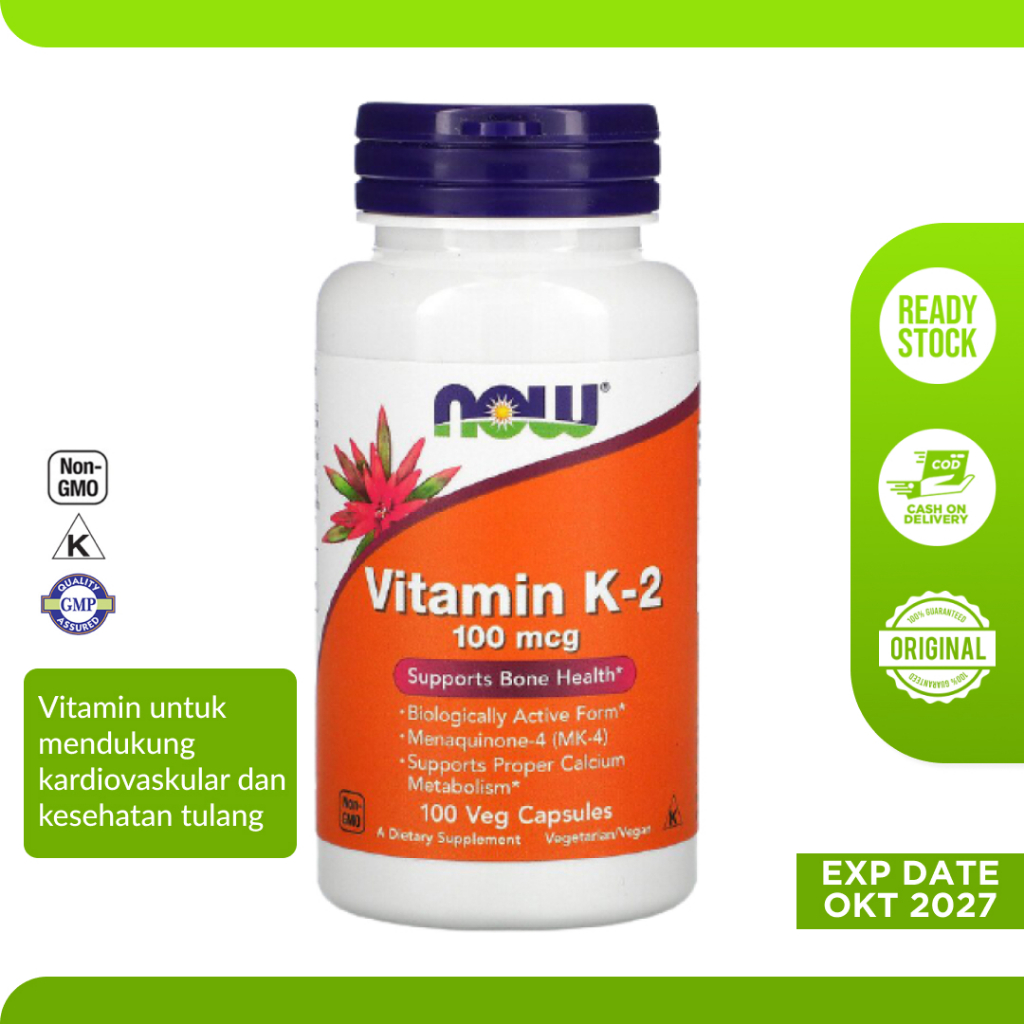 Jual Suplemen Vitamin Now K2 K 2 100 mcg 100 Vcaps - Tulang Kuat Jantung Sehat | Shopee Indonesia