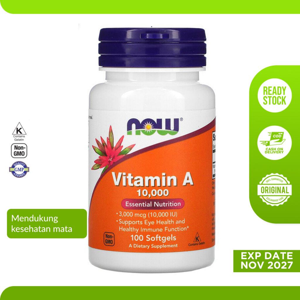Jual Vitamin Suplemen Now Foods A 10000 IU 100 Softgels - Imun Mata ...