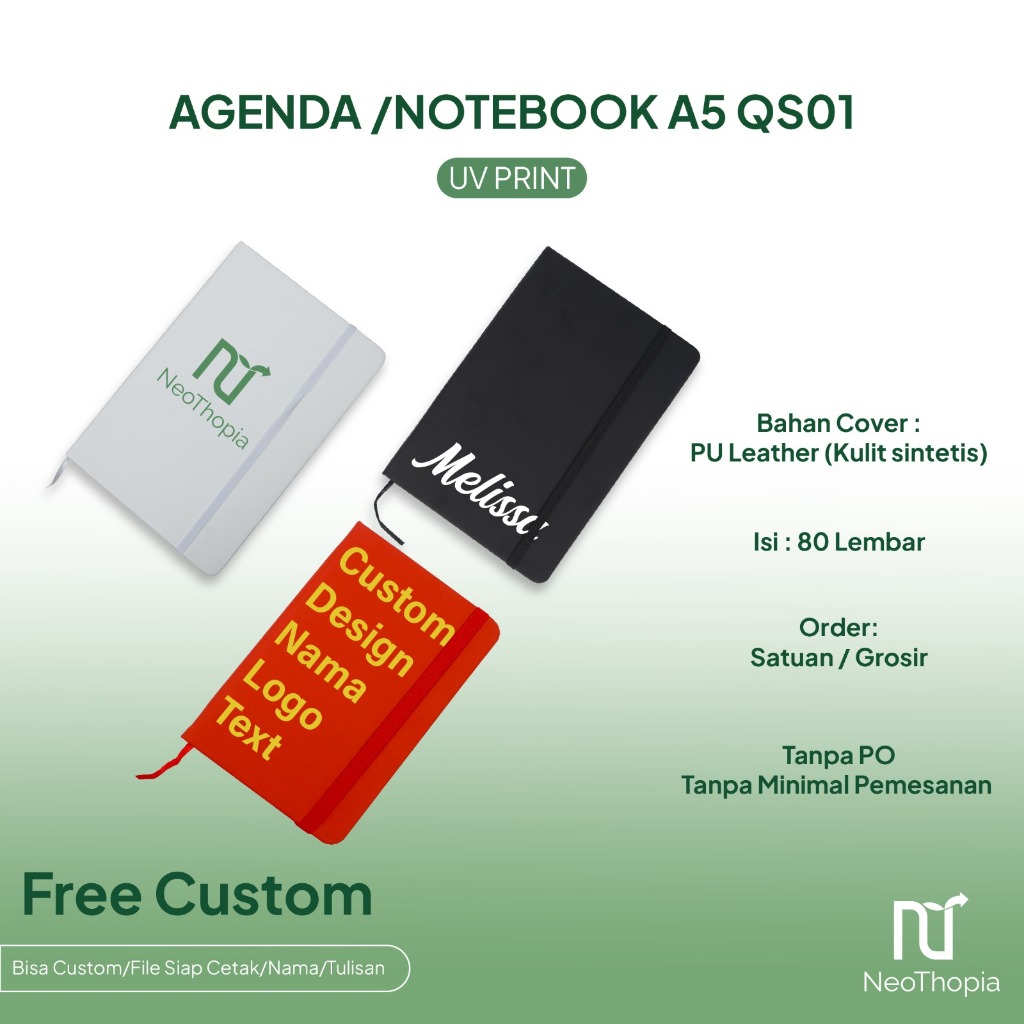 Jual Notebook A5 Custom Nama Logo Perusahaan Agenda Strap Karet QS01 ...