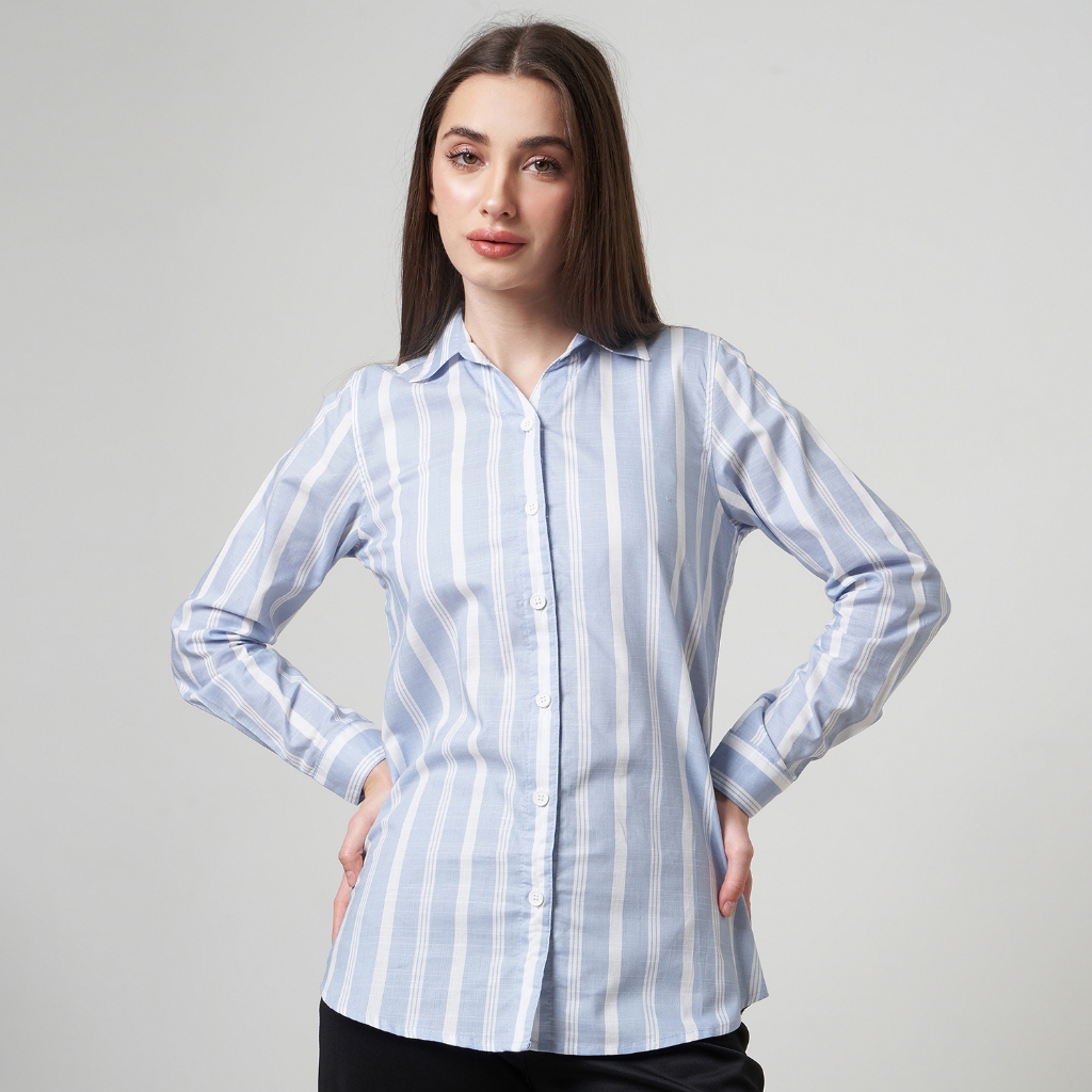 Jual MCB Kemeja Wanita Long Sleeve Stripe Reg Big Size Quinnie Blue ...