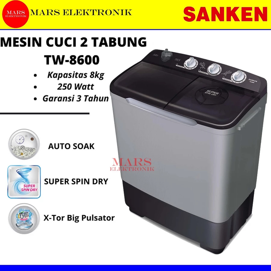 Jual MESIN CUCI SANKEN TW-8900BK / TW-8600 - 8KG - 2 TABUNG - TW 8900 ...