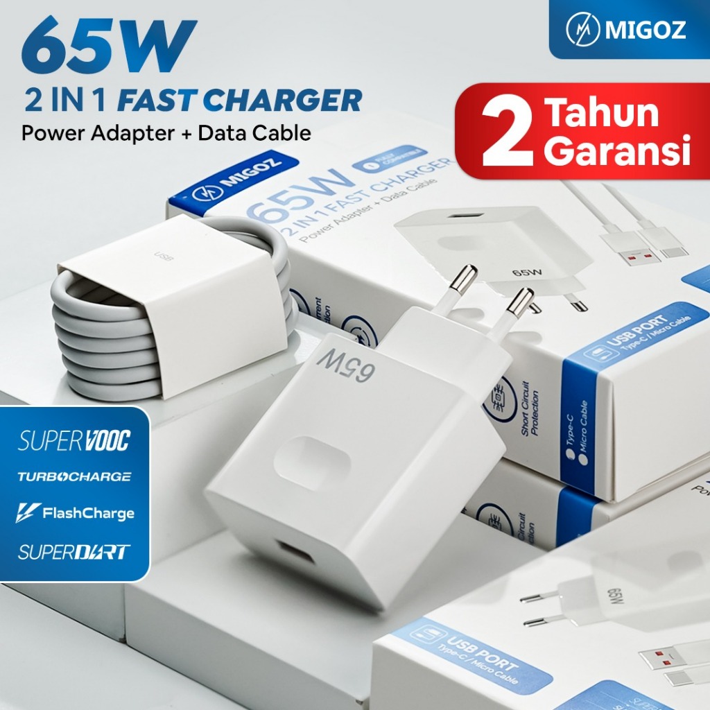 Jual Migoz Set Charger Smartphone 65W Type C dan Micro Fully Compatible ...