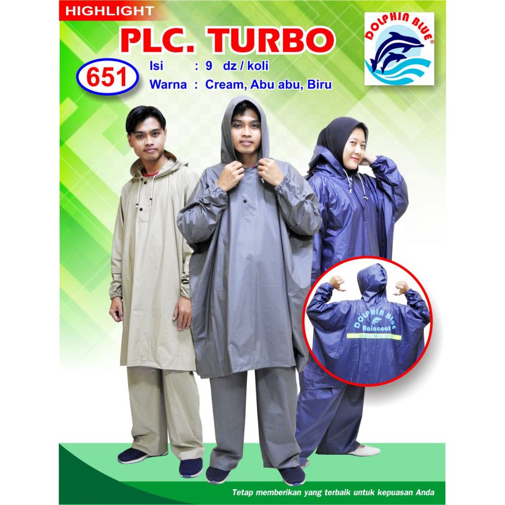 Jual 651 PONCHO LENGAN CELANA TURBO 651 jas hujan merk DOLPHIN BLUE ...