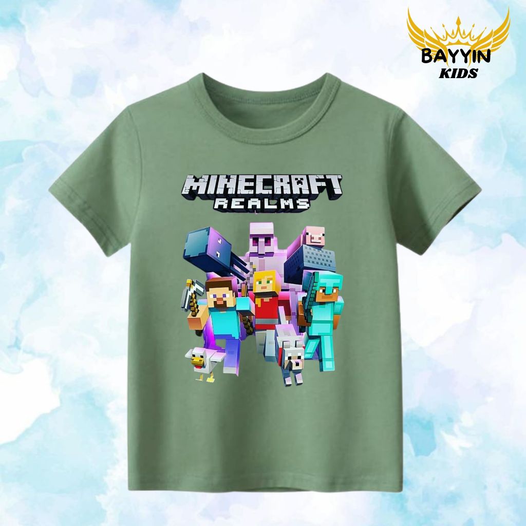 Jual Kaos Anak Custom Nama Combed 30S gambar minecraft realms Untuk Anak dan Hadiah kaos Anak ...