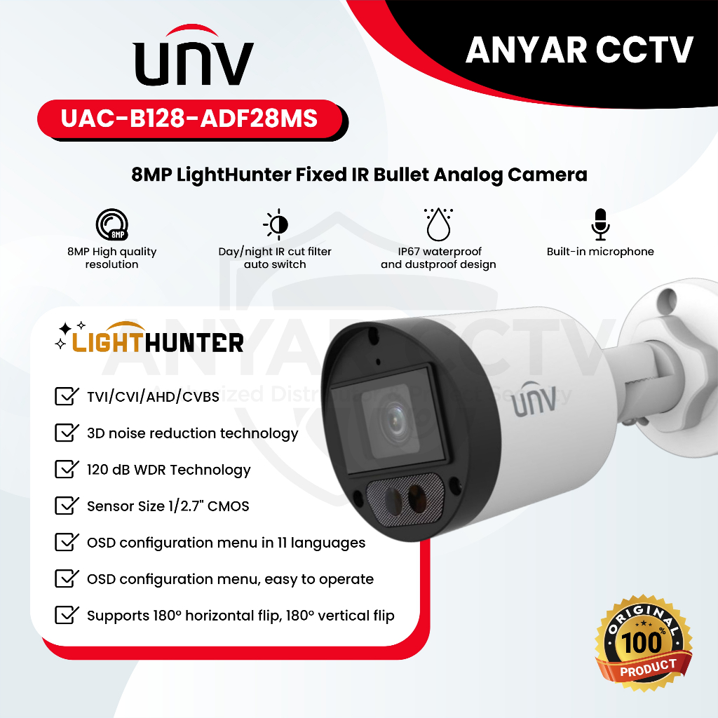 Jual UNIVIEW UAC-B128-ADF28MS 8MP LightHunter Fixed IR Turret Analog Camera | Shopee Indonesia