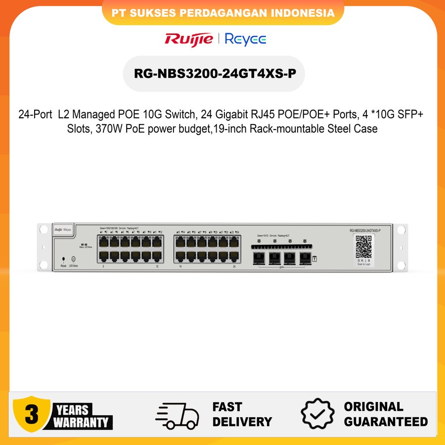 Jual RUIJIE REYEE RG-NBS3200-24GT4XS-P, 24-Port Gigabit Layer 2 Cloud Managed PoE Switch, 4 ...