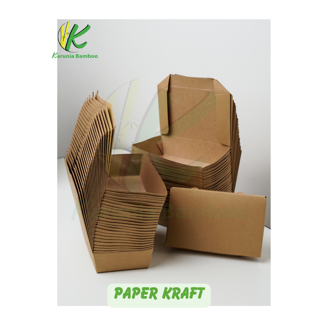 Jual (ISI 50 PCS) Paper Lunch Box Tebal Coklat Uk M L / Paper Kraft ...