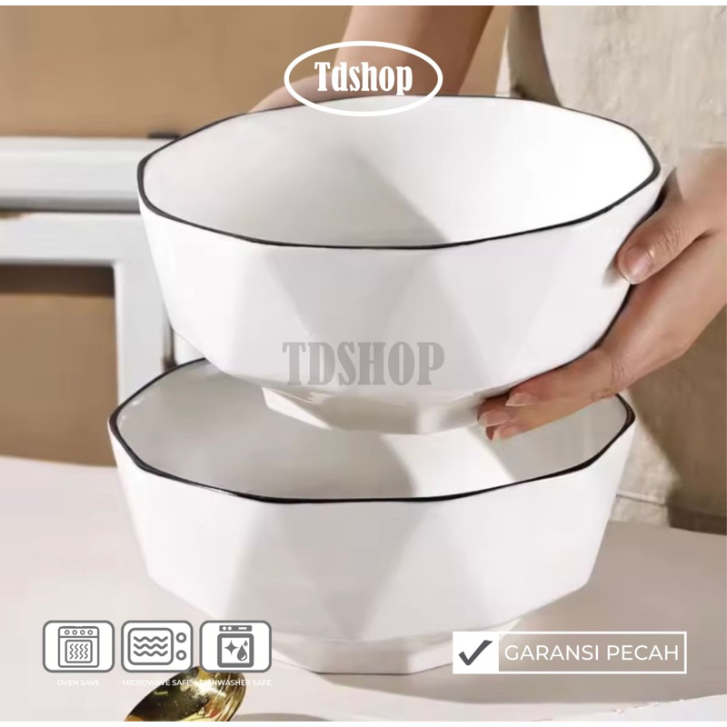 Jual TDSHOP MANGKOK KERAMIK DAIMOND BLACK LINING EMBOSS SOTO BAKSO ...
