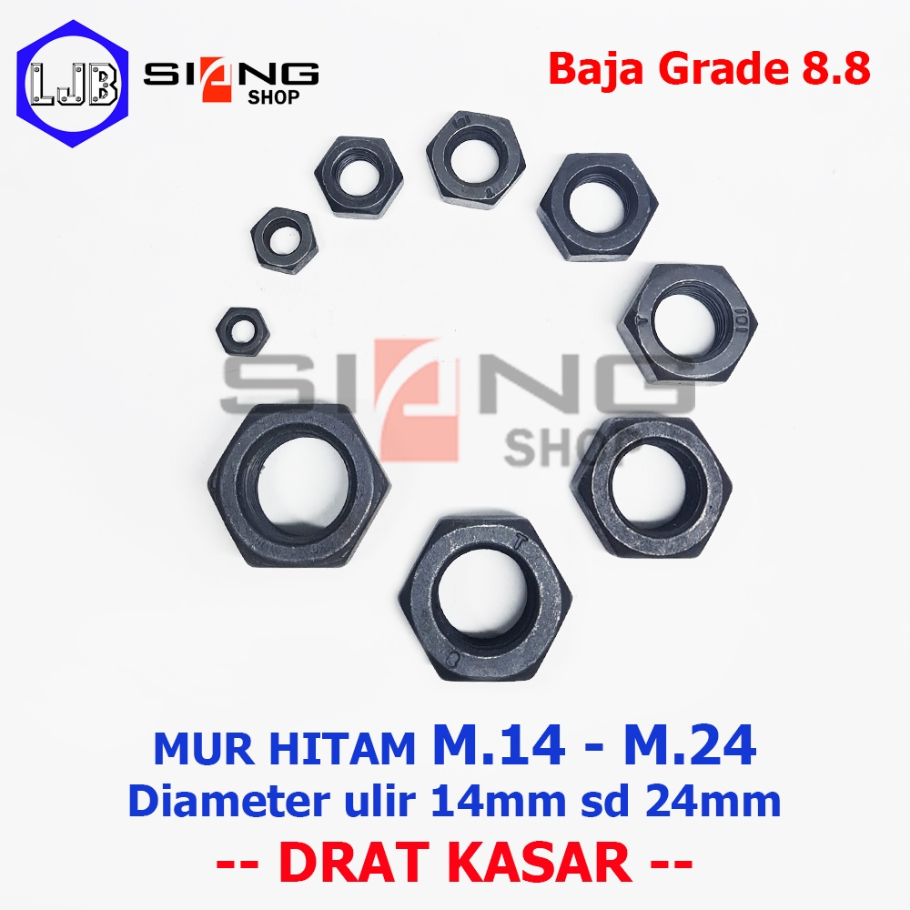 Jual Mur Hitam Baja 8.8 Ukuran M14 sd M24 Drat Kasar | Shopee Indonesia