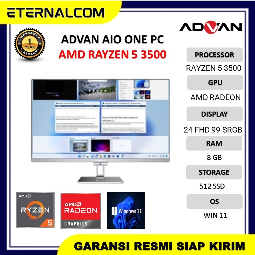 Jual ADVAN AIO ONE PC RYZEN 5 3500 8GB 512GB W11 24.0FHD 99 SRGB ...