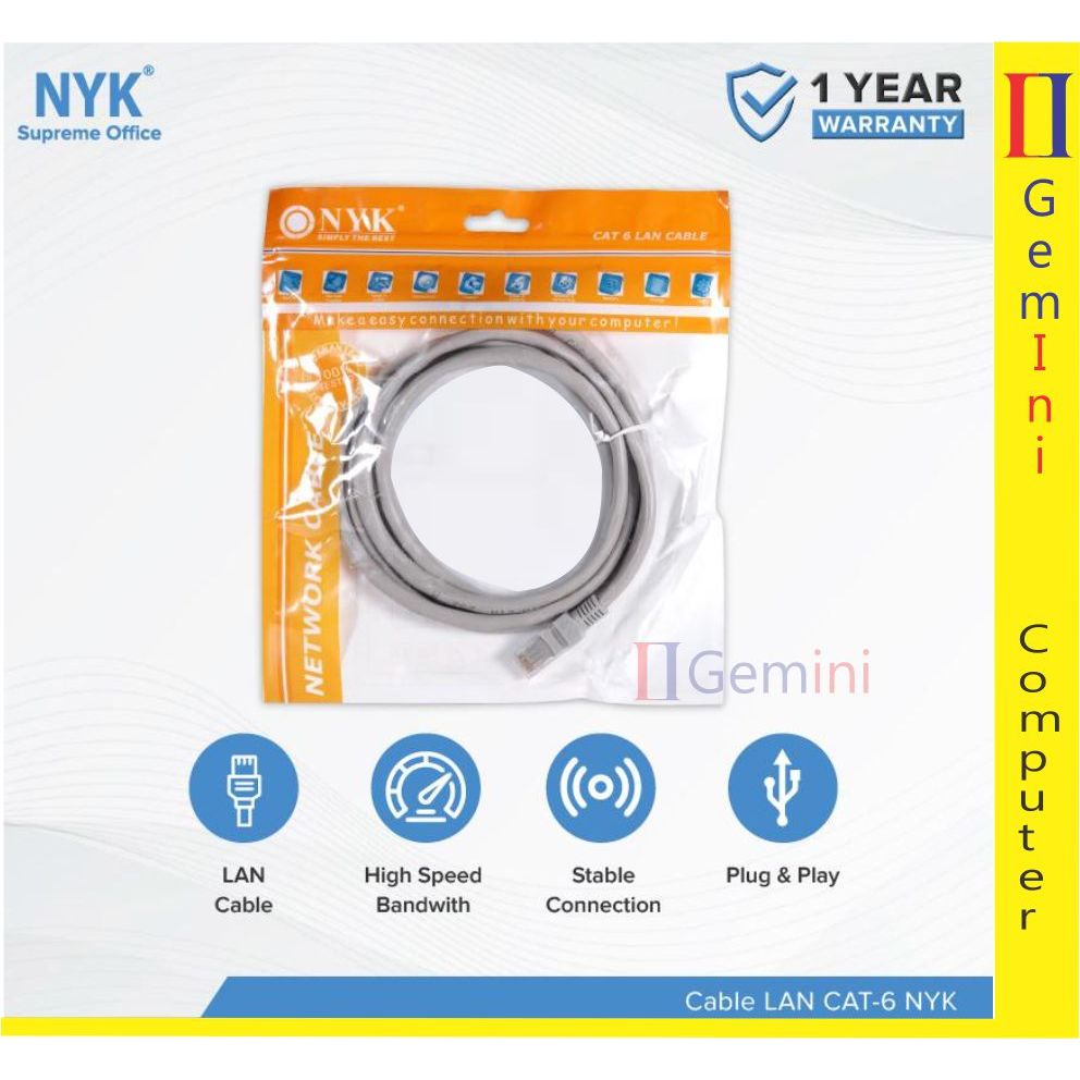Jual Kabel LAN NYK UTP Cat6 RJ45 1,5m 3M 5M up to 1Gbps 1,5 /3 /5 Meter , CAT 6 LAN | Shopee ...