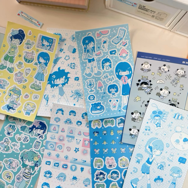 Jual sticker deco anime girl blue japan vibes dekorasi journal ...
